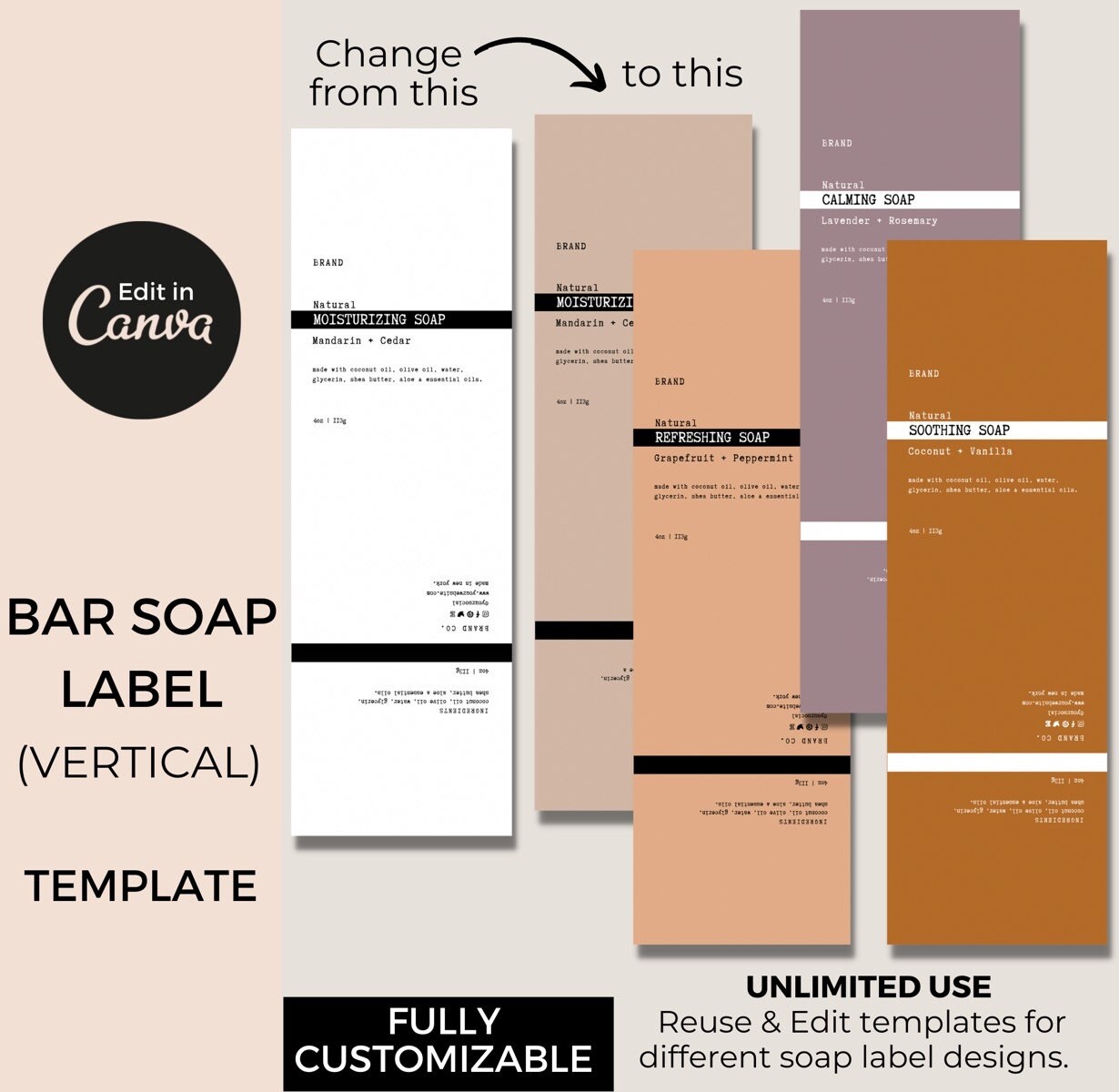 Editable Bar Soap Label Template Canva Minimalist Soap Labels - Etsy