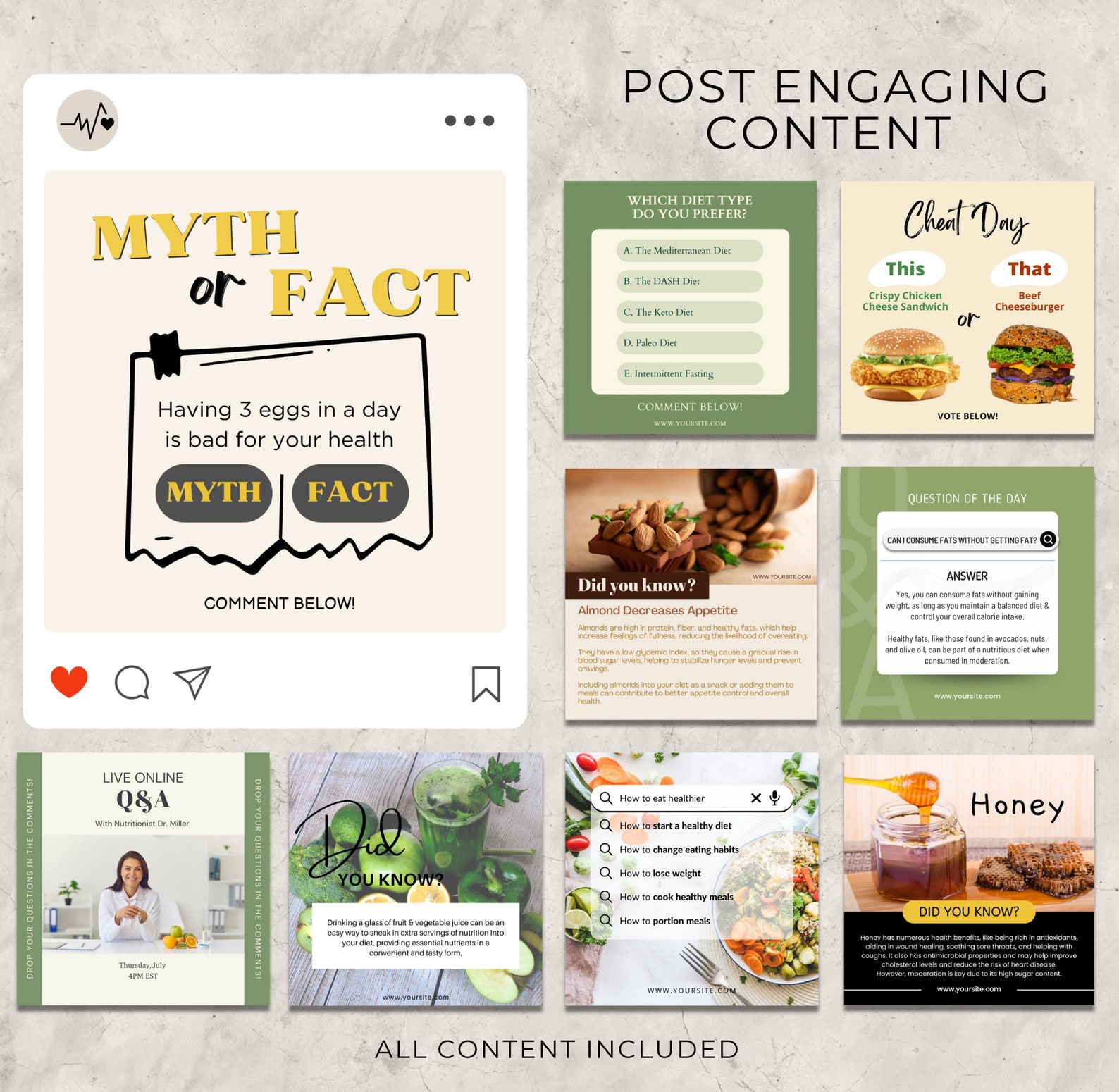 Editable Health Nutrition Instagram Templates Canva, Dietitian ...