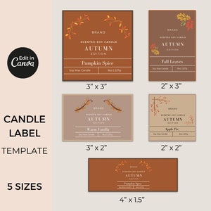 Autumn Candle Labels Template Editable, Modern Candle Label Printable ...