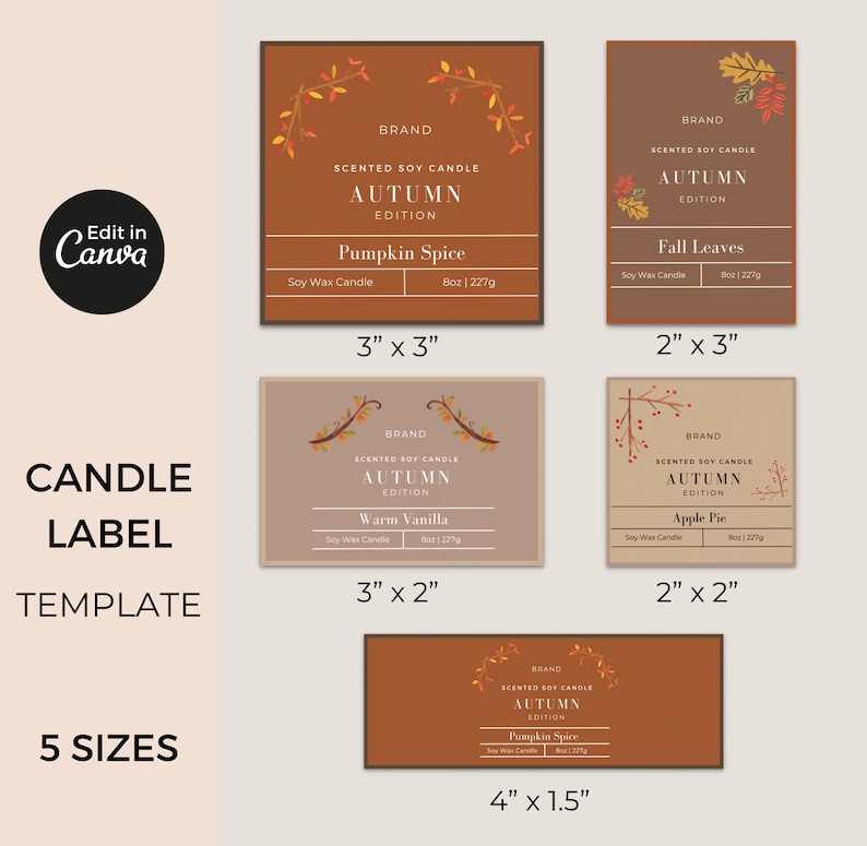 Autumn Candle Labels Template Editable Modern Candle Label - Etsy