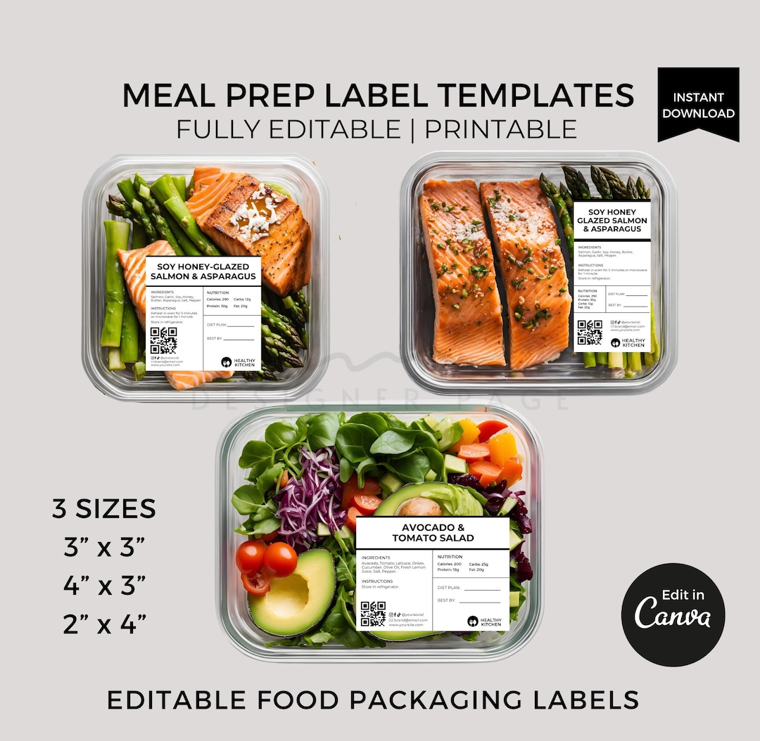 Editable Meal Prep Labels Template Canva, Packed Meal Label Sticker ...