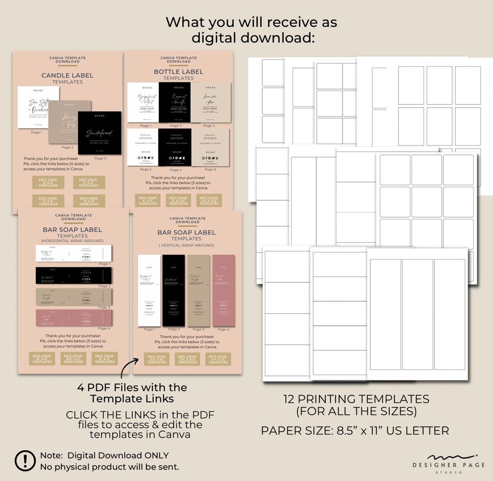 Editable Bottle Label Template Canva, Printable Bar Soap Labels, Modern ...