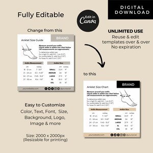 Editable Anklet Size Chart Template Canva, Printable Ankle Bracelet ...