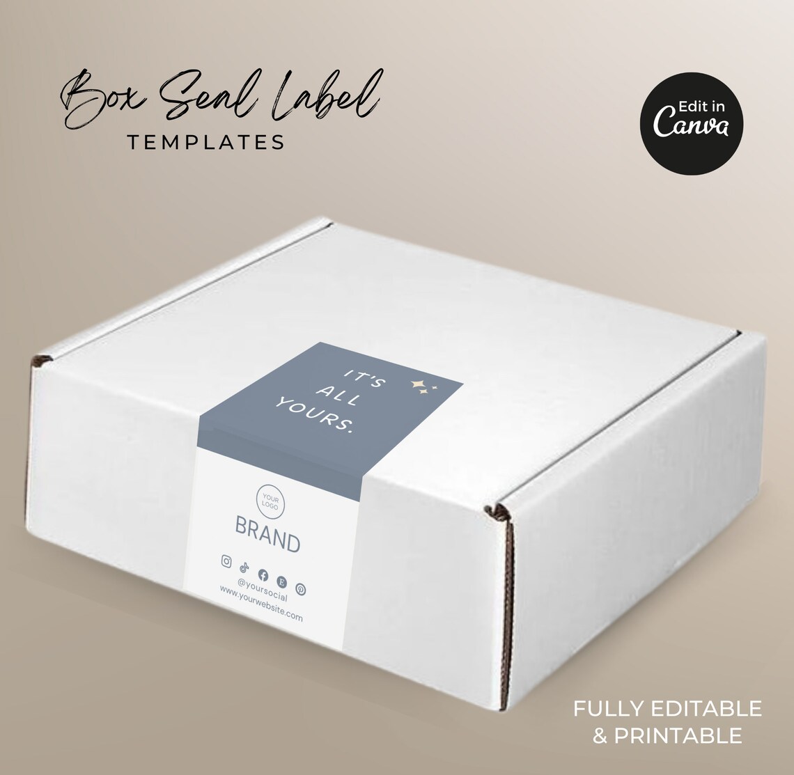 Editable Box Label Sticker Template Canva, Mailer Box Seal Labels ...