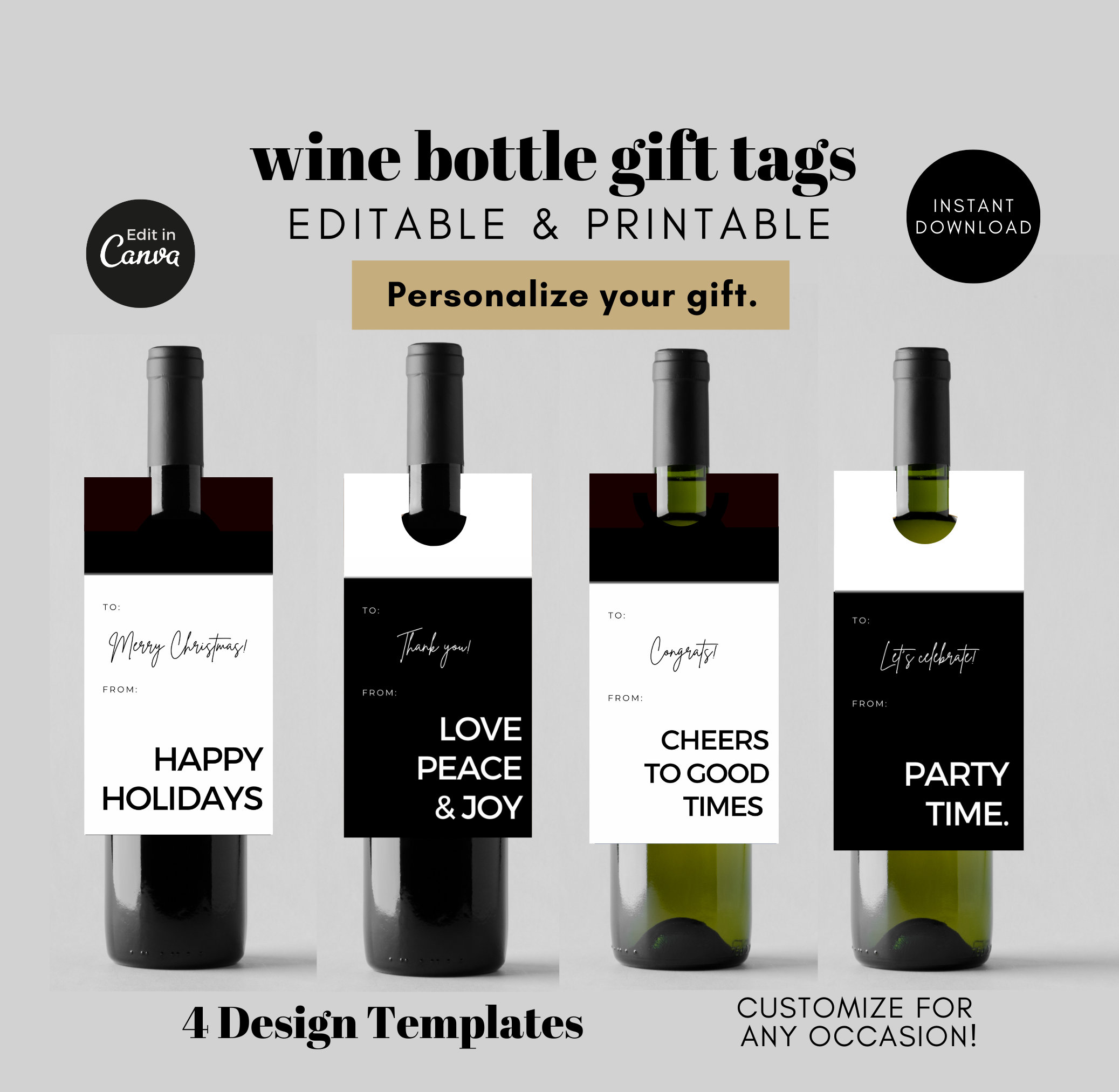 Wine Bottle Gift Tags Template Editable Canva Champagne - Etsy