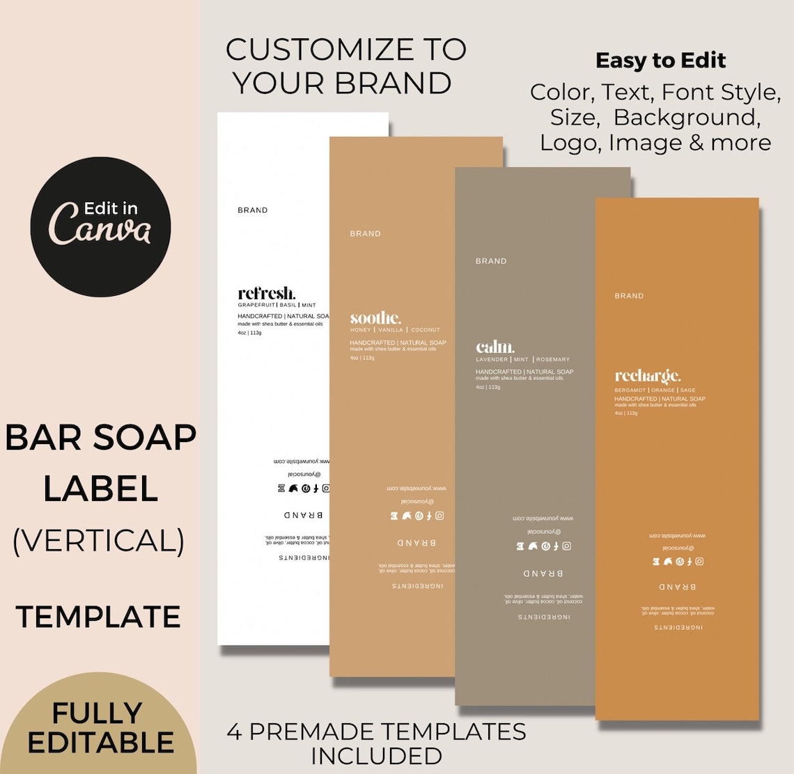 Modern Soap Label Template Editable Bar Soap Labels - Etsy