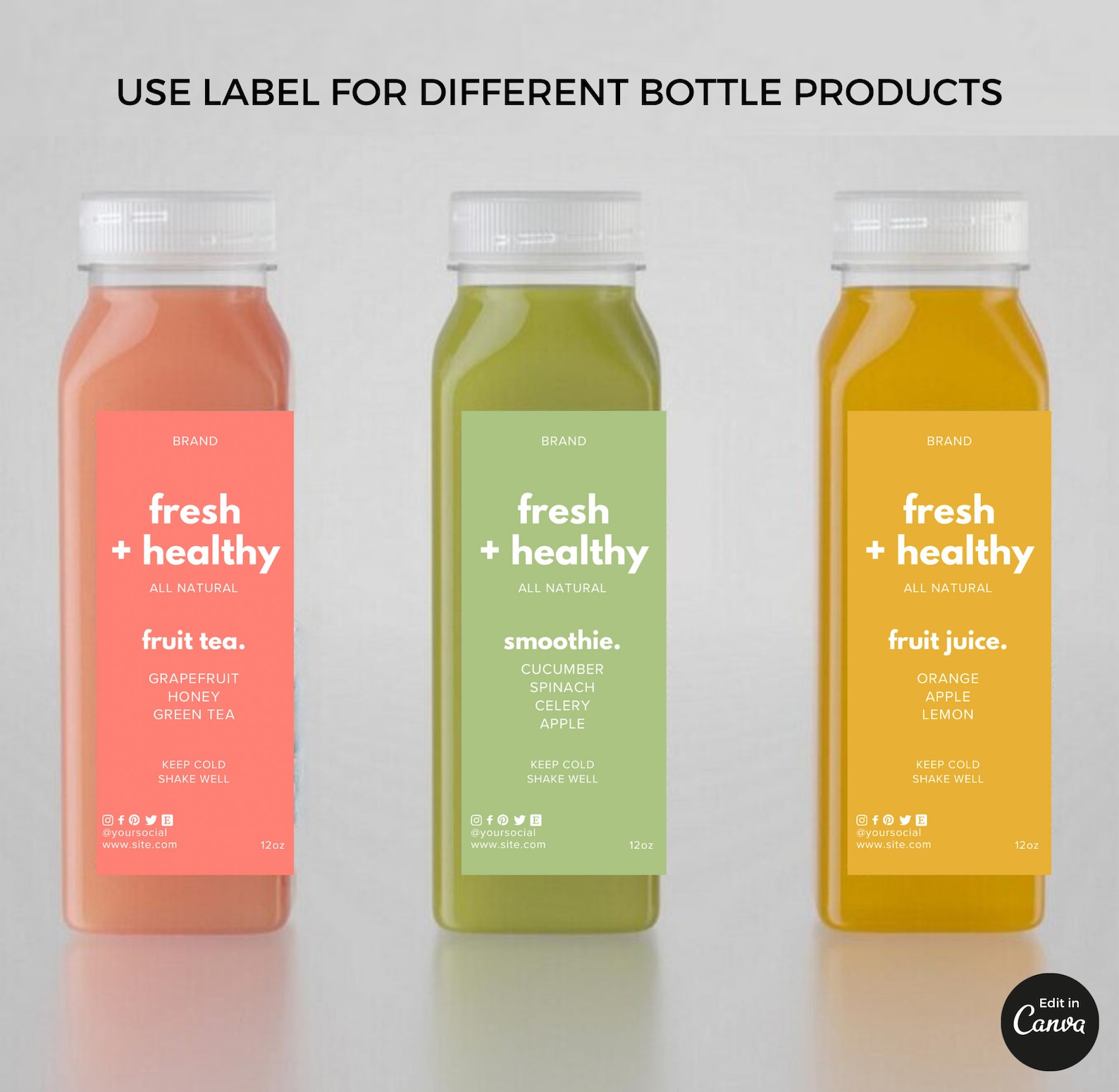 Editable Fruit Juice Bottle Labels Template Canva, Fresh Juice Label ...