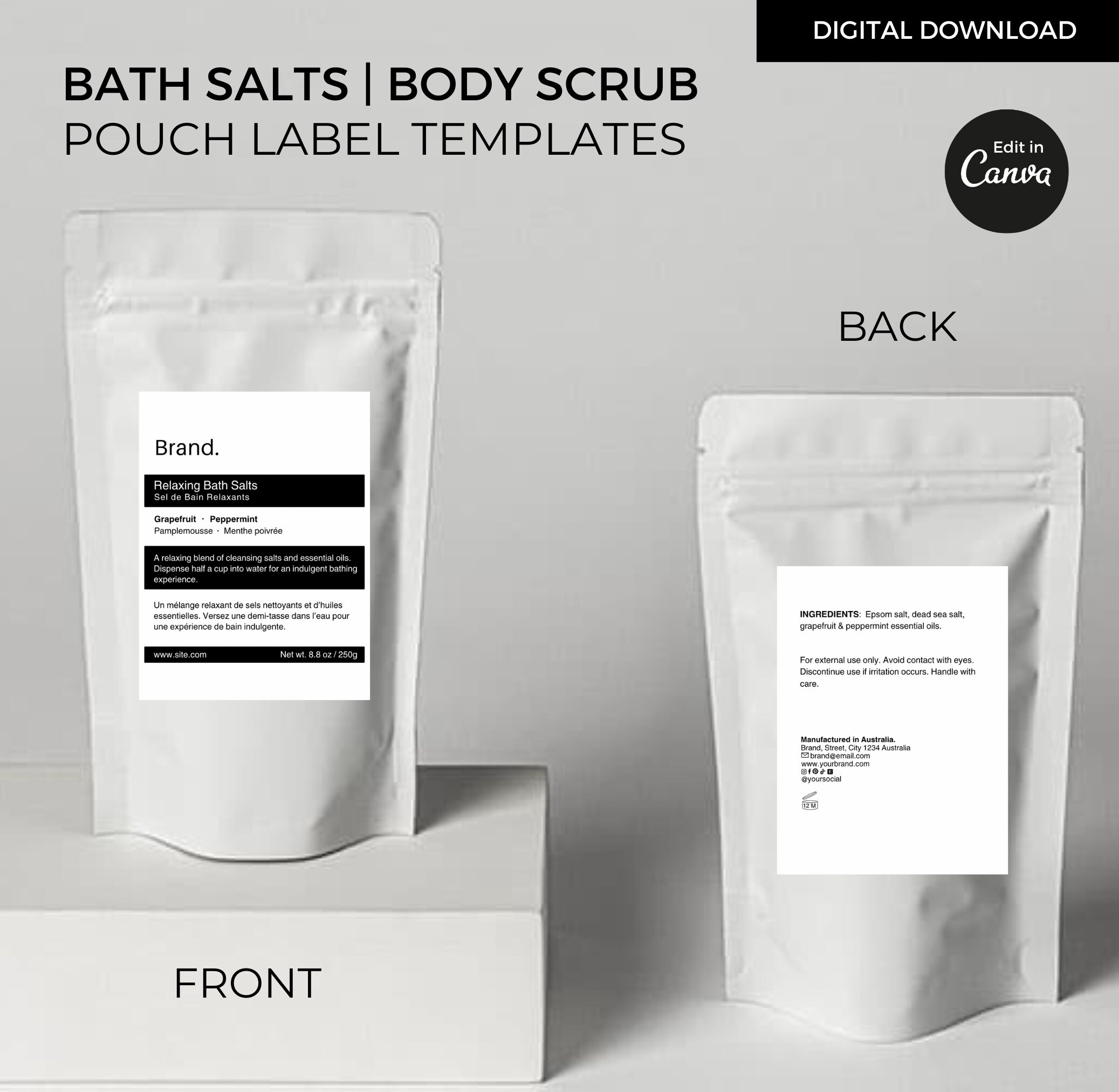Minimalist Bath Salts Pouch Labels Template Canva, Aesop Label Stickers ...
