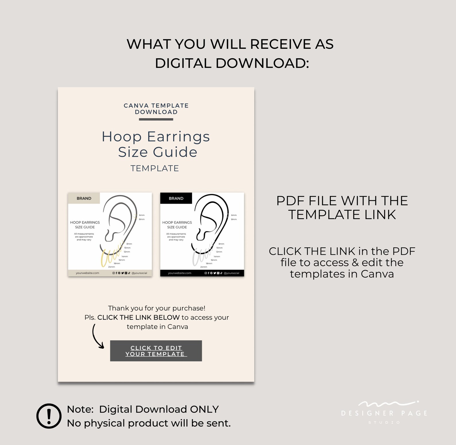 Editable Hoop Earrings Size Chart Template Canva, Printable Earrings ...