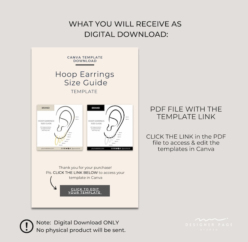 Editable Hoop Earrings Size Chart Template Canva, Printable Earrings ...
