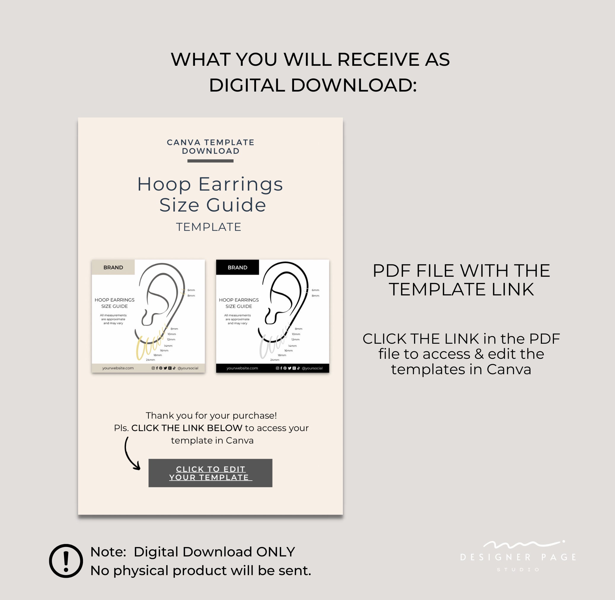 Editable Hoop Earrings Size Chart Template Canva, Printable Earrings ...