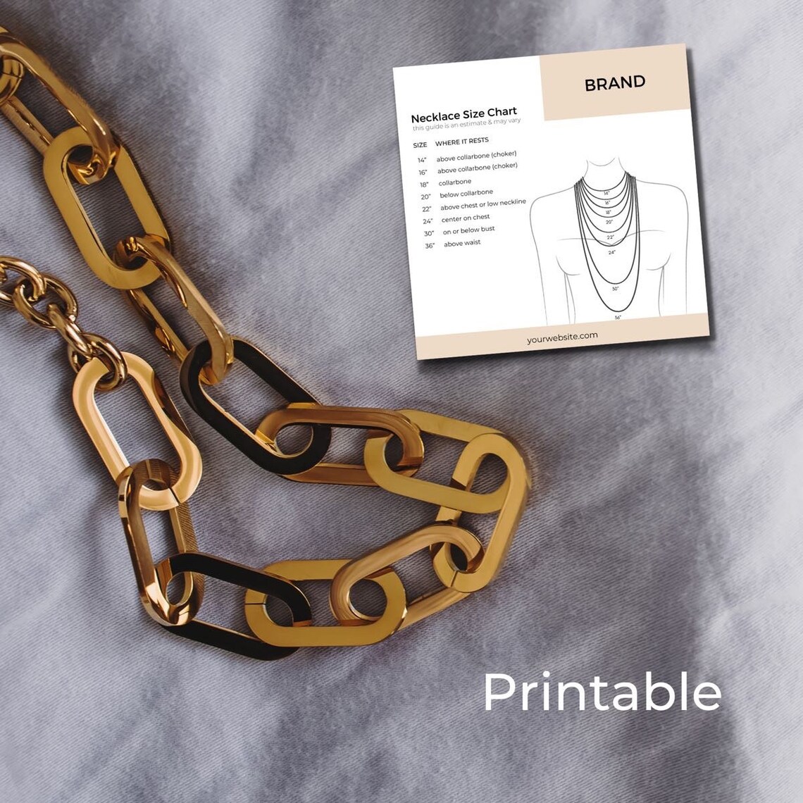Necklace Size Chart Template Canva, Editable Jewelry Size Guide ...