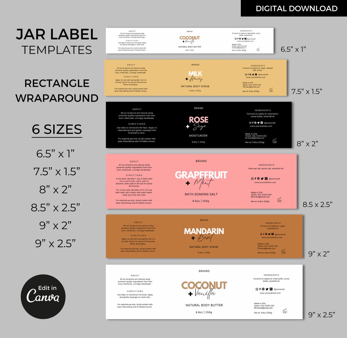 Editable Cosmetic Jar Label Template Canva, Printable Product Label ...