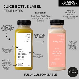 Editable Fruit Juice Bottle Labels Template Canva, Fresh Juice Label ...