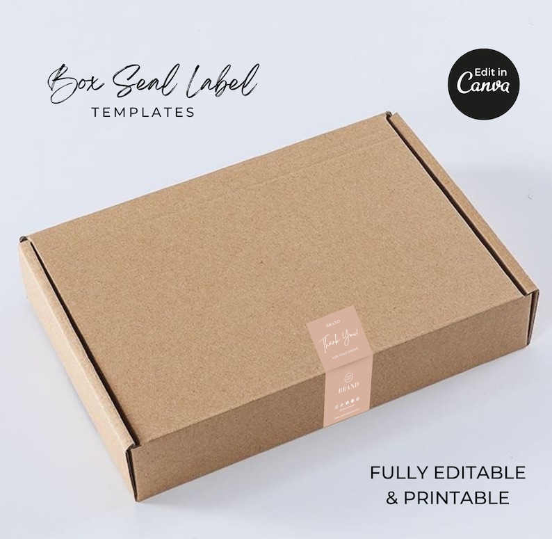 Box Label Template Editable Canva, Mailer Box Seal Label Stickers ...