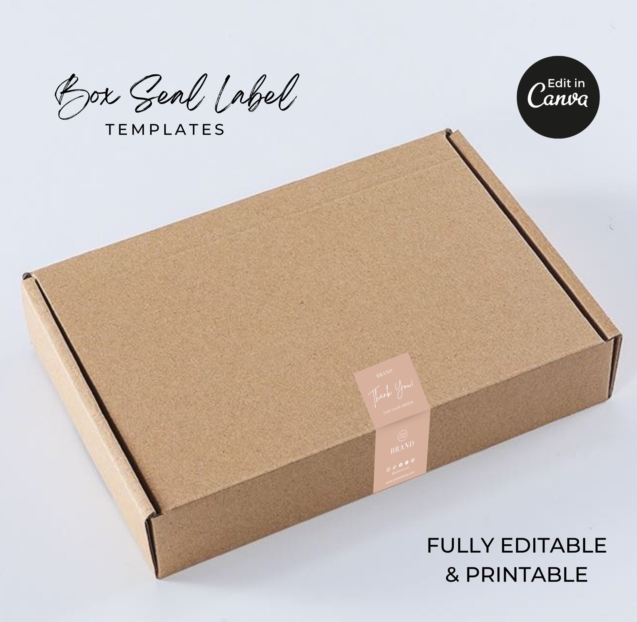 Box Label Template Editable Canva, Mailer Box Seal Label Stickers ...