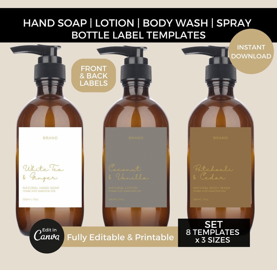 Hand Soap Bottle Labels Template Editable, Hand Wash Body Lotion Dish ...