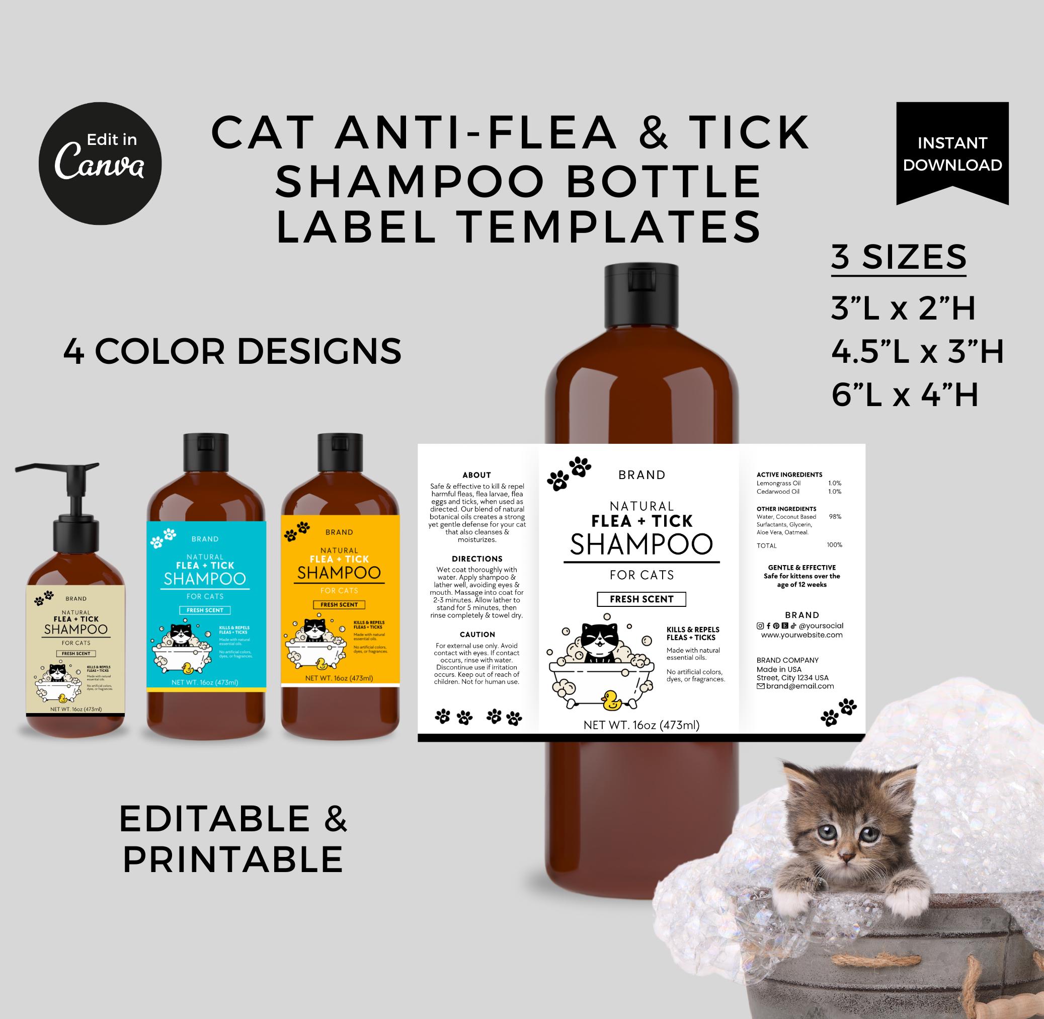 Cat Shampoo Bottle Labels Template Editable Canva, Anti Flea & Tick ...