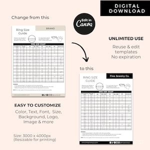 Editable Ring Size Chart Template Canva, Custom Ring Sizing Guide, Ring ...