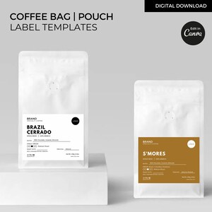 Editable Coffee Bag Labels Template Canva, Coffee Beans Pouch Label ...