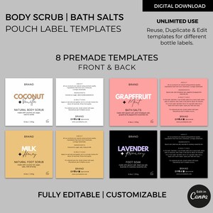 Editable Bath Salts Pouch Labels Template Canva, Printable Body Scrub ...