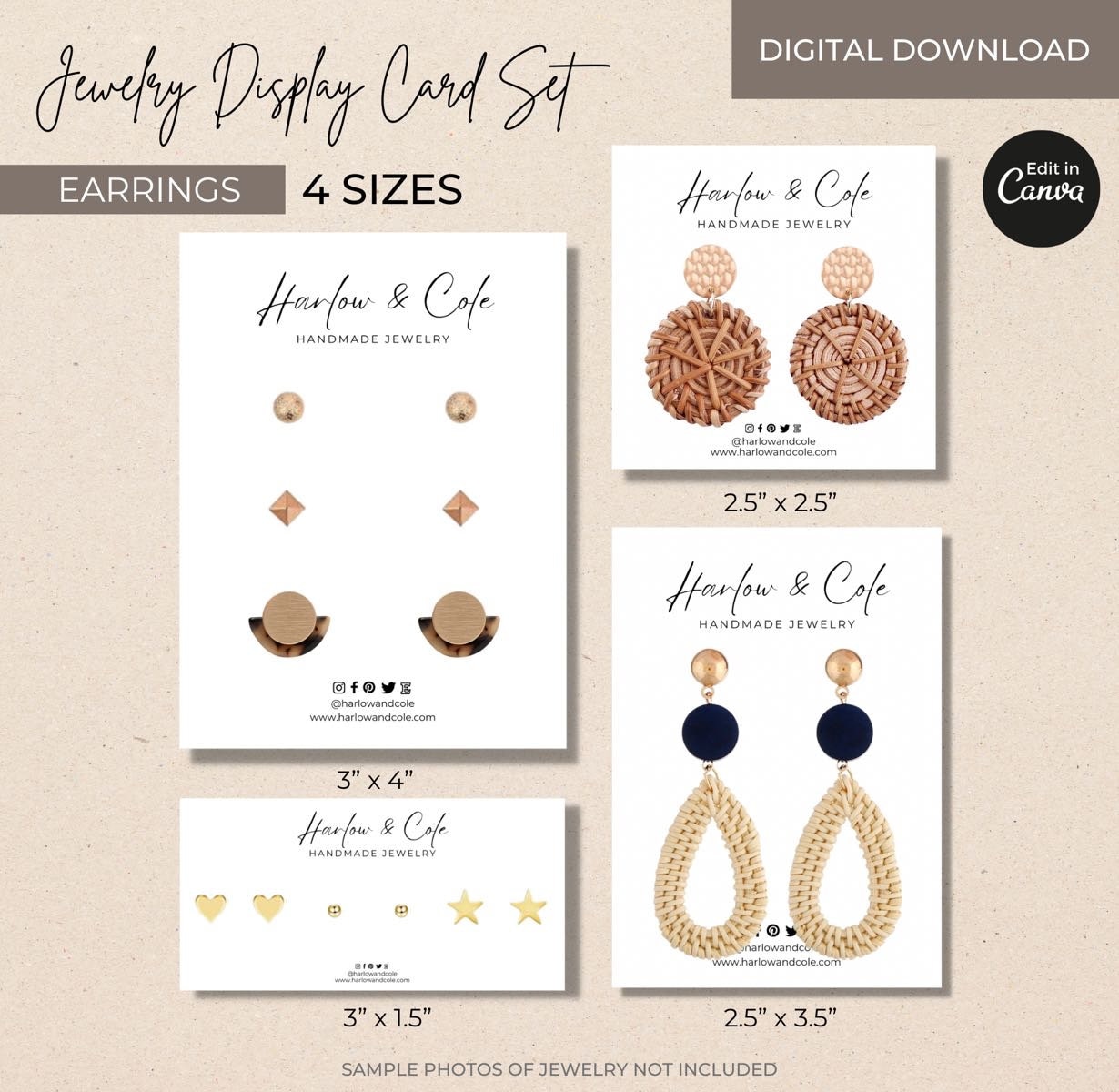 Editable Jewelry Display Card Template Canva, Printable Earrings ...