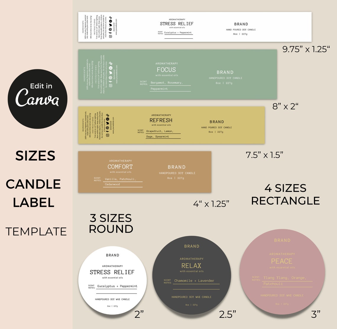 Candle Tin Labels Template Canva Modern Candle Label Stickers - Etsy