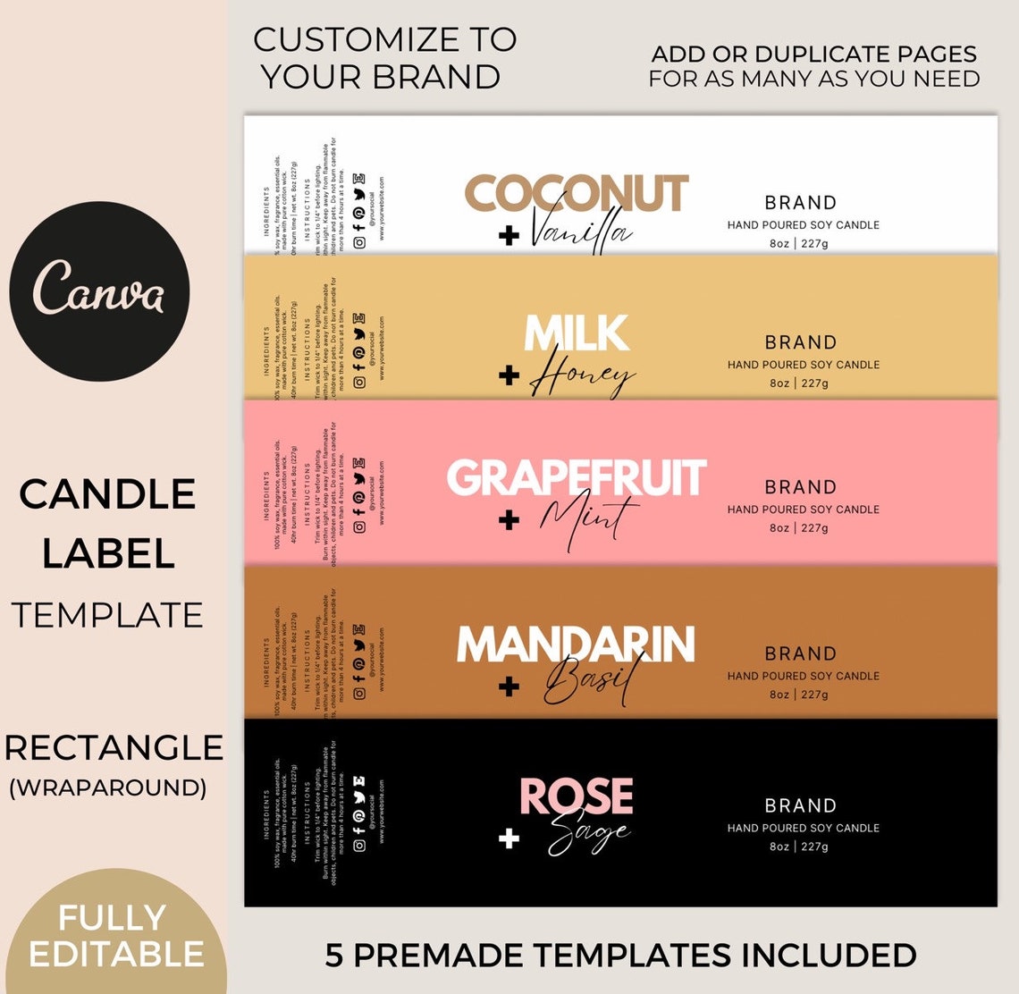 Candle Tin Label Template Editable Modern Candle Labels - Etsy