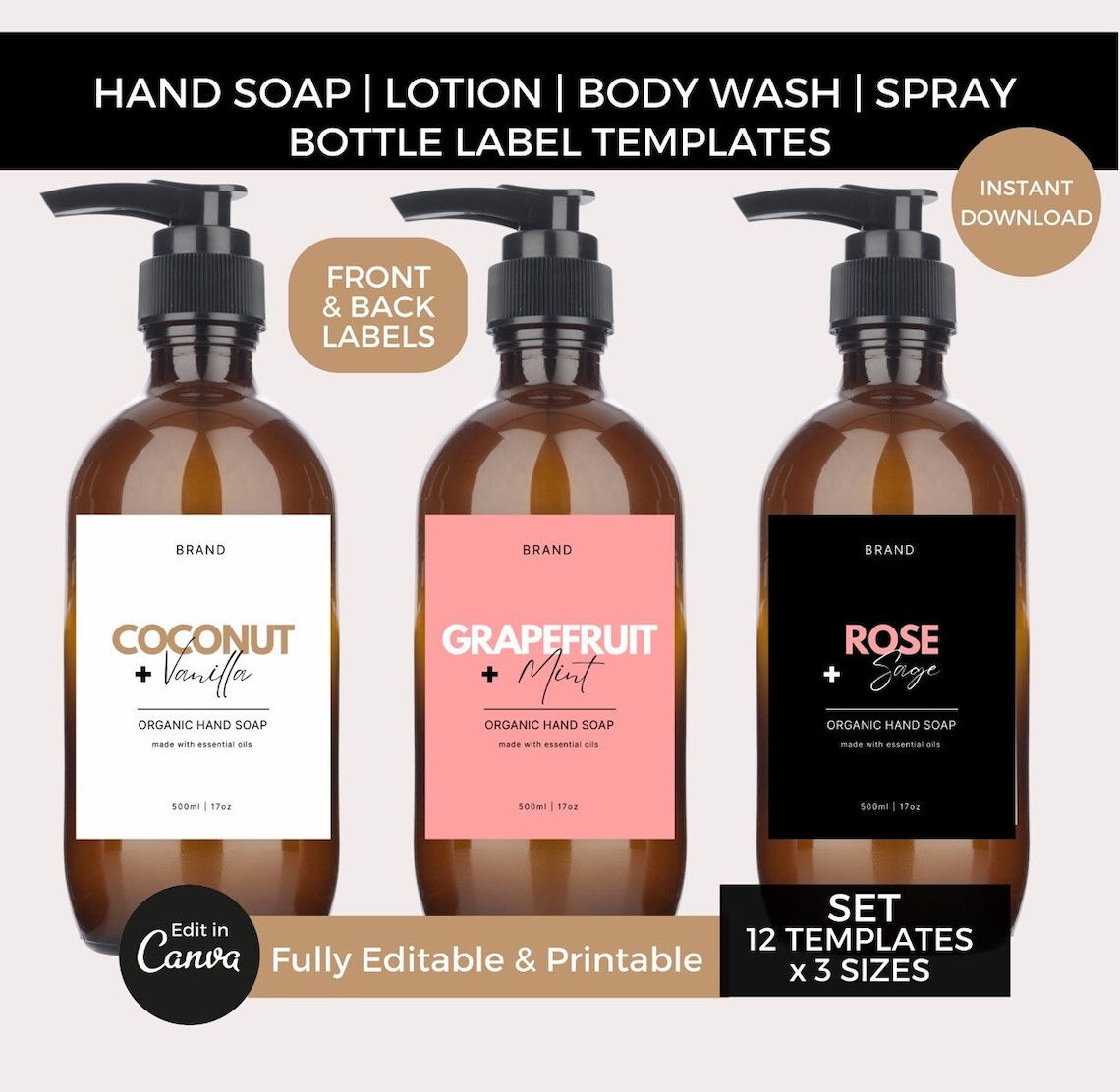 Printable Hand Soap Bottle Labels Template Canva Editable - Etsy