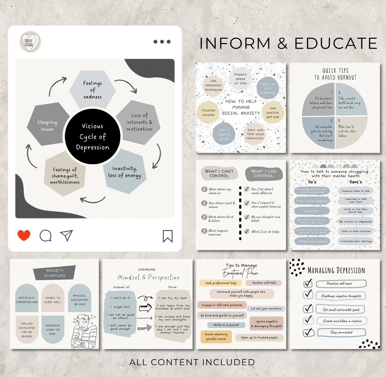 Editable Mental Health Instagram Templates Canva, Self Care Social ...