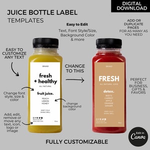 Editable Fruit Juice Bottle Labels Template Canva, Fresh Juice Label ...