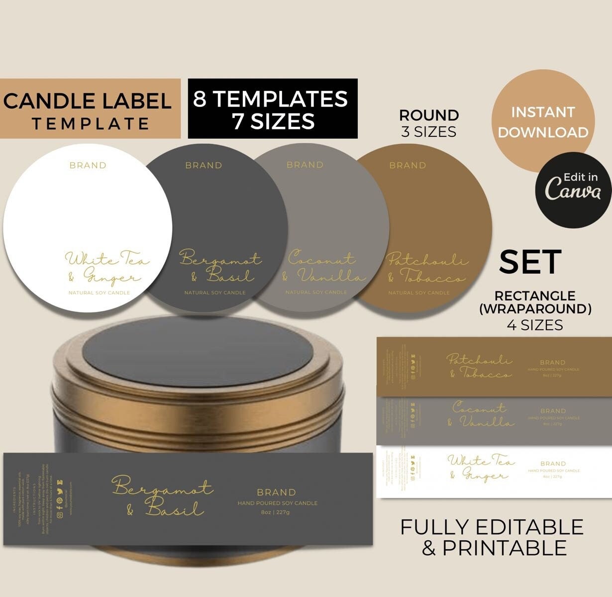Candle Tin Label Template Editable Modern Candle Labels - Etsy
