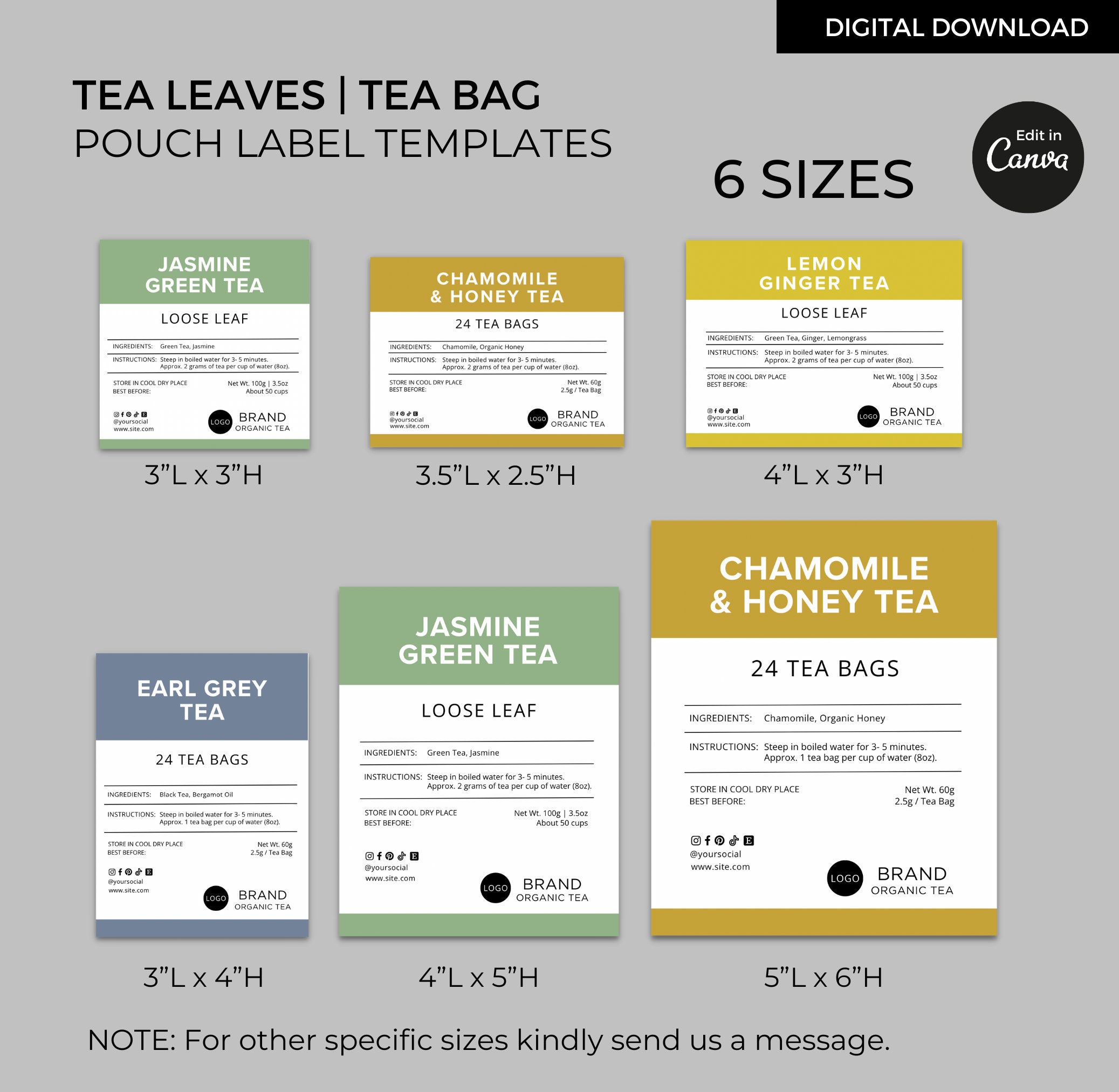 Tea Bag Labels Template Editable Canva, Minimalist Tea Pouch Label ...
