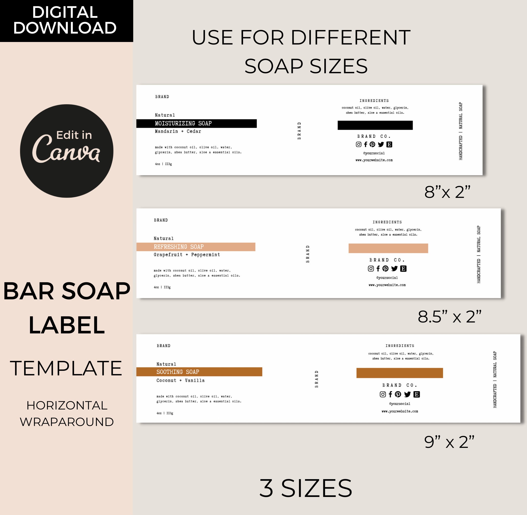 Minimalist Bar Soap Label Template Canva Editable Wraparound - Etsy