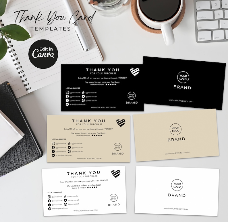 Thank You Card Template Editable Canva, Custom Thank You Cards ...