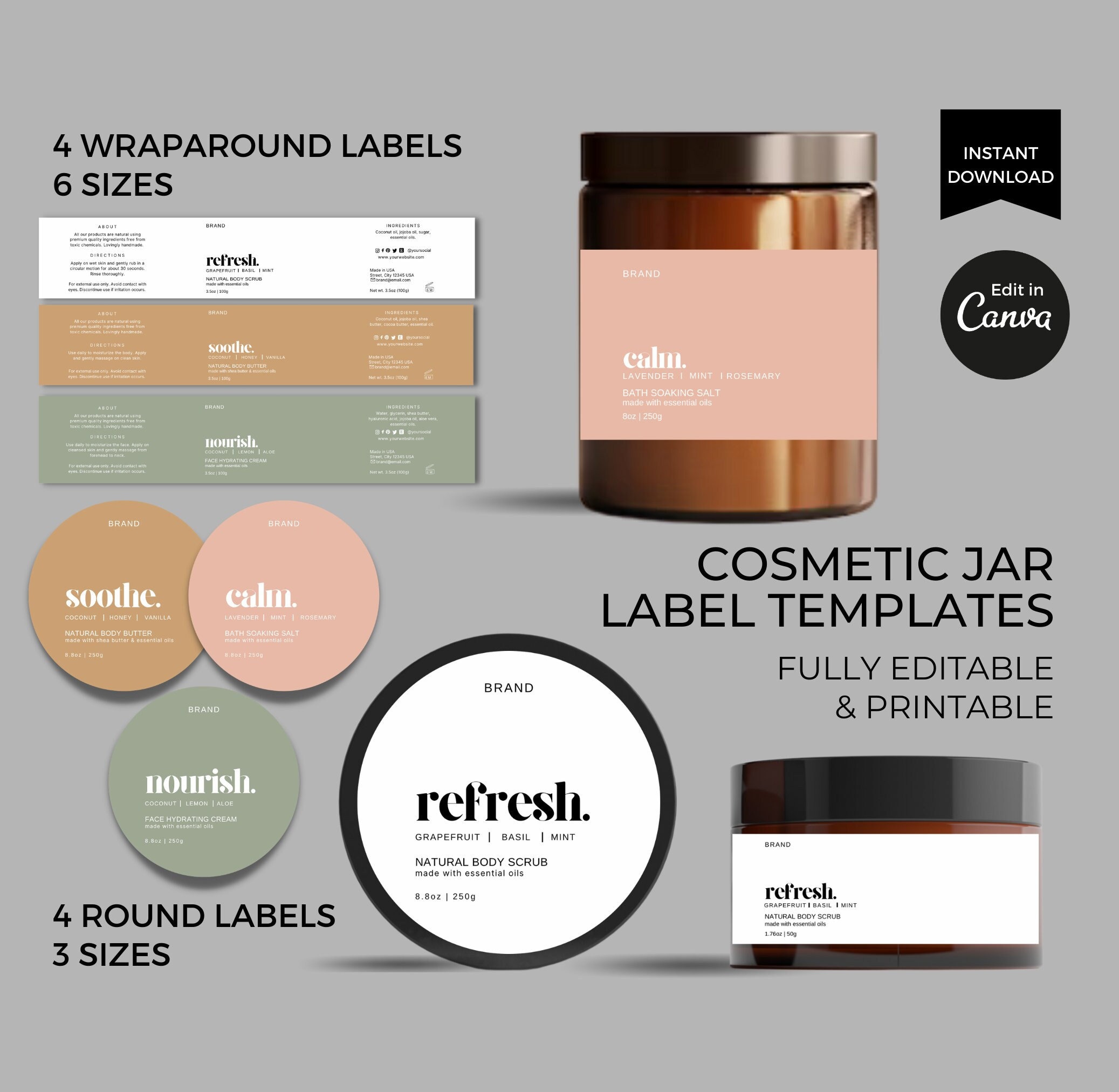 Cosmetic Jar Label Template Canva Editable, Printable Product Label ...
