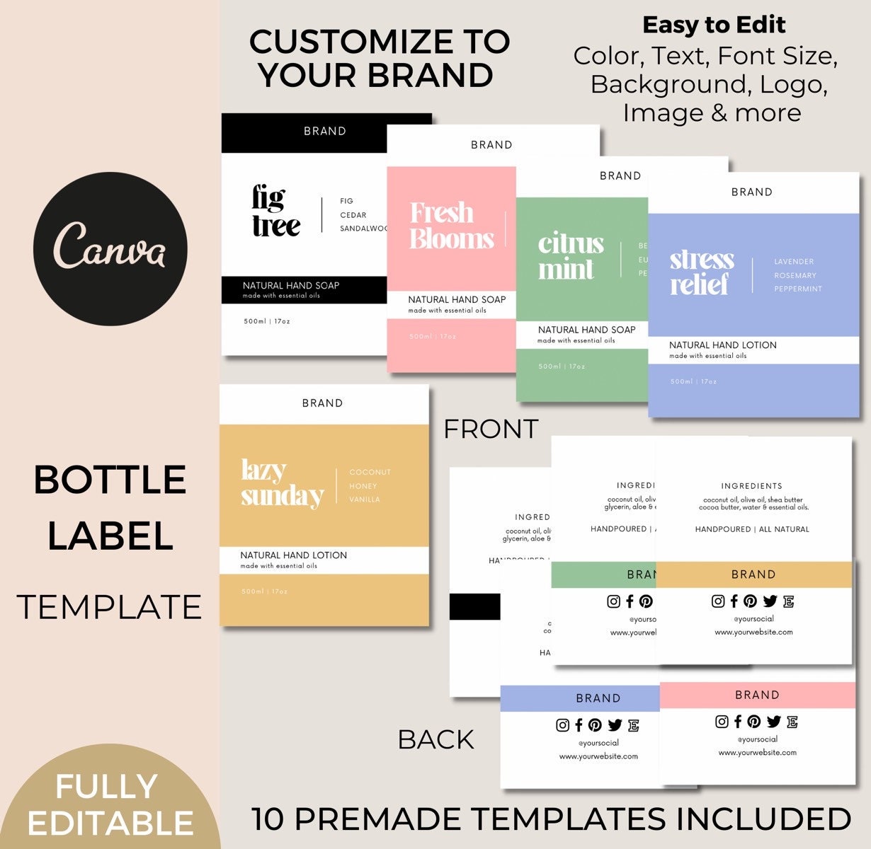 Hand Soap Bottle Labels Template Editable, Hand Wash Body Lotion Dish ...