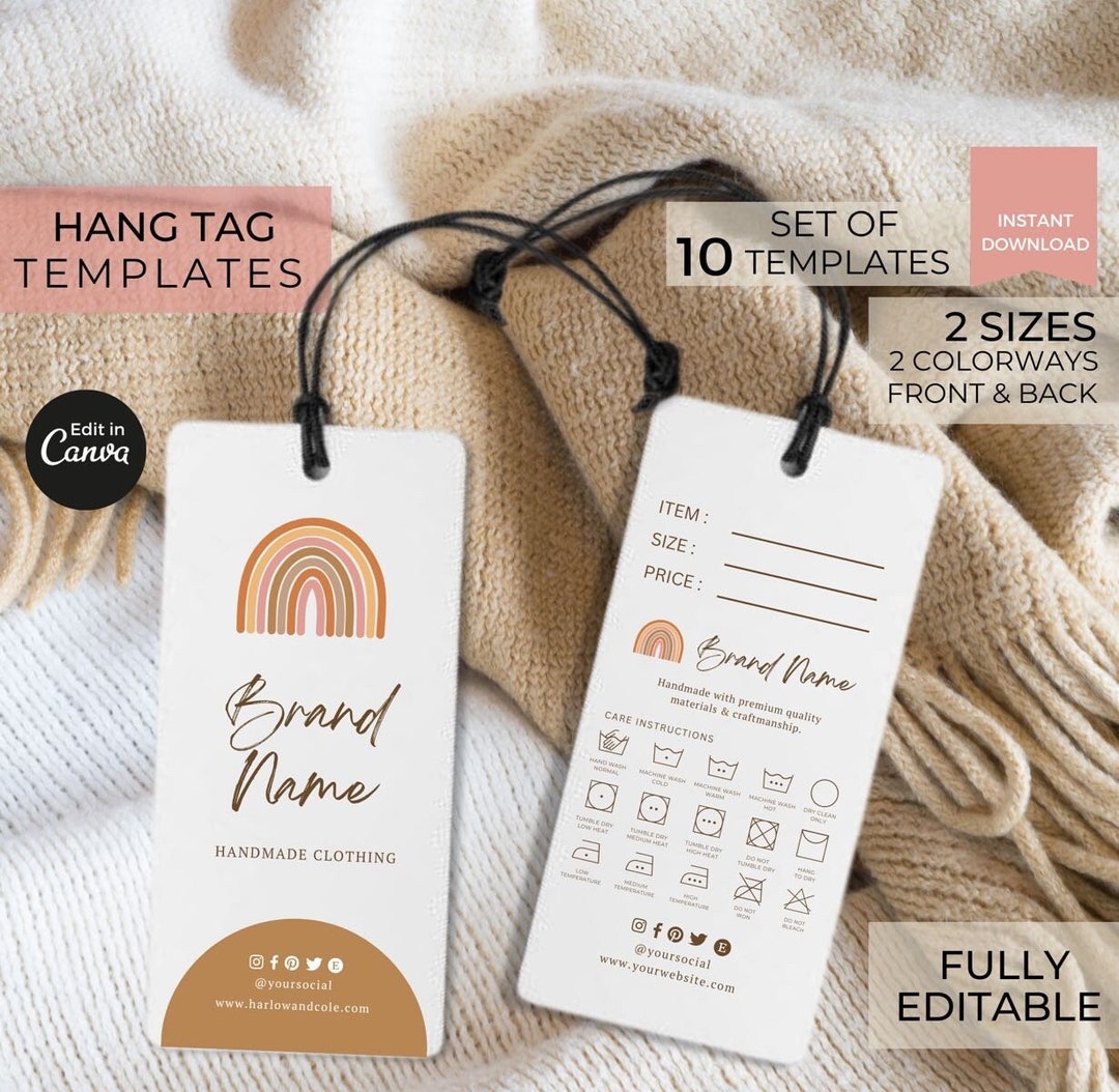 Printable Hangtags Template Canva, Editable Clothing Care Label Tags ...