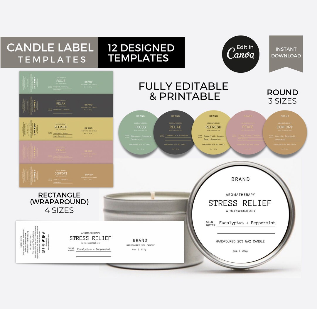 Candle Tin Labels Template Canva, Modern Candle Label Stickers Editable ...