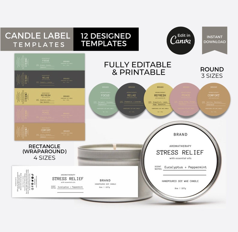 Candle Tin Labels Template Canva Modern Candle Label Stickers - Etsy