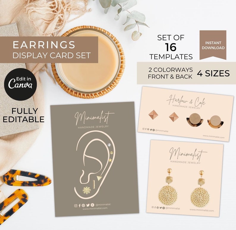Editable Earrings Display Card Template Canva, Printable Earrings Label ...