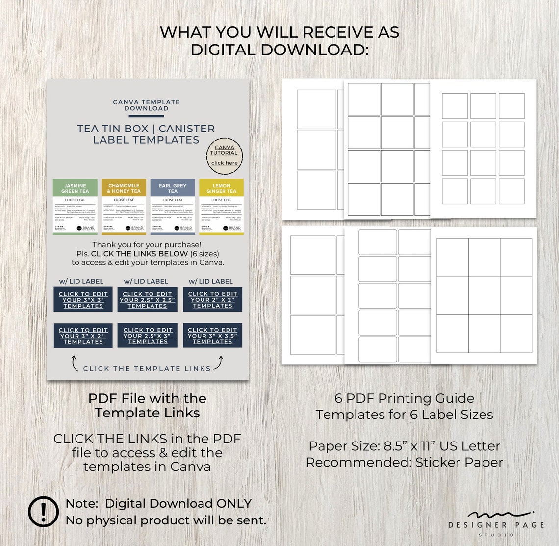 Tea Tin Can Labels Template Editable Canva, Tea Canister Label Stickers ...