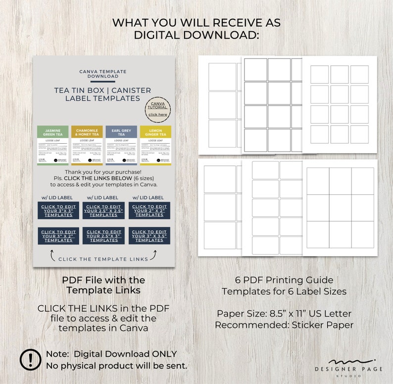 Tea Tin Can Labels Template Editable Canva, Tea Canister Label Stickers ...