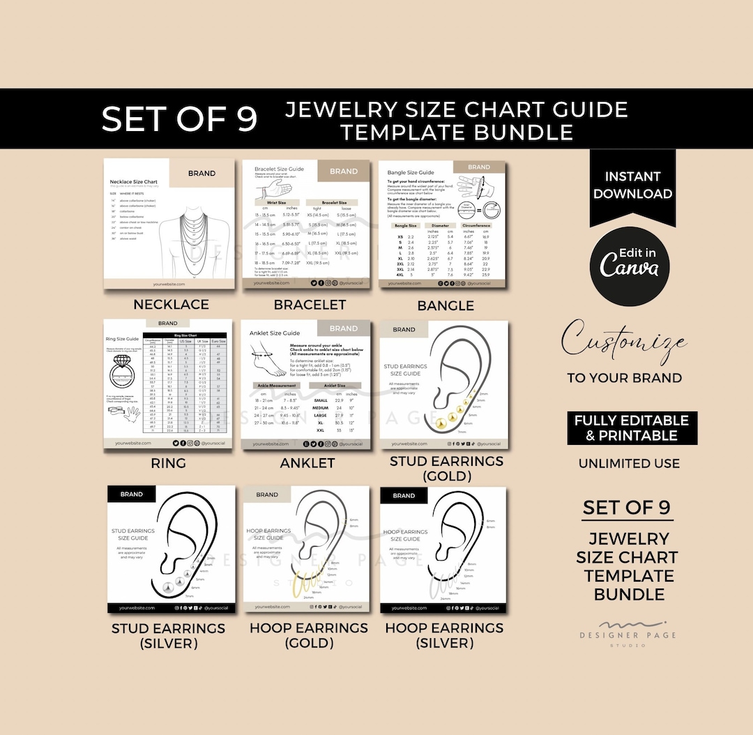 Necklace Size Chart Template Canva, Editable Jewelry Size Chart Set ...