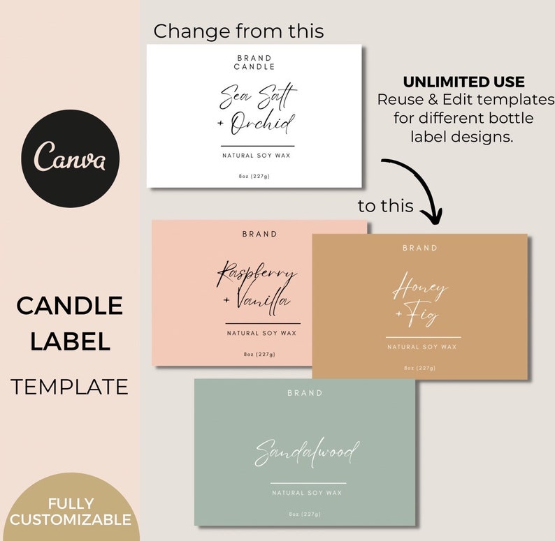 Candle Label Template Canva Modern Candle Label Printable - Etsy