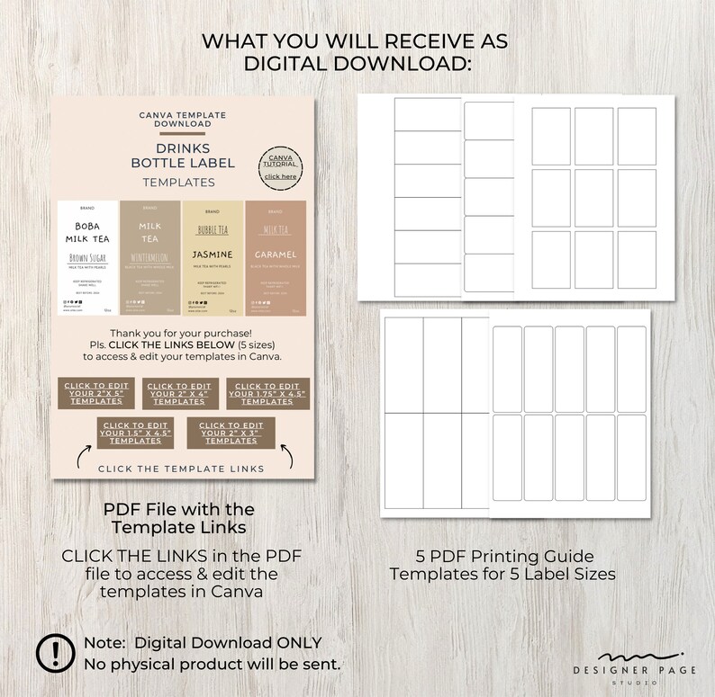 Editable Boba Milk Tea Bottle Labels Template Canva, Drinks Label ...