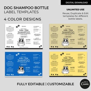 Dog Shampoo Bottle Labels Template Editable Canva, Anti Flea & Tick ...