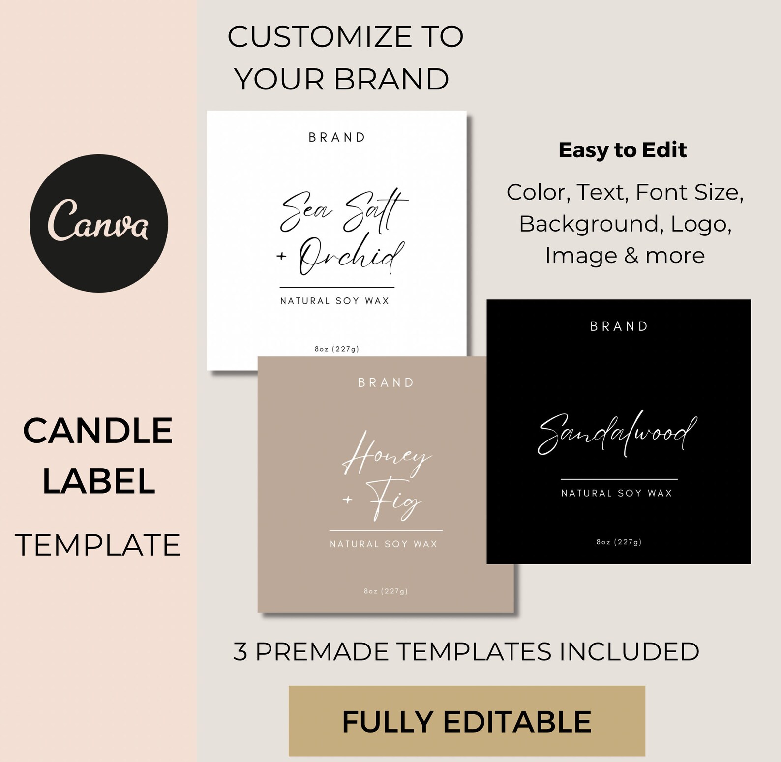 Candle Label Template Canva Modern Candle Label Printable - Etsy