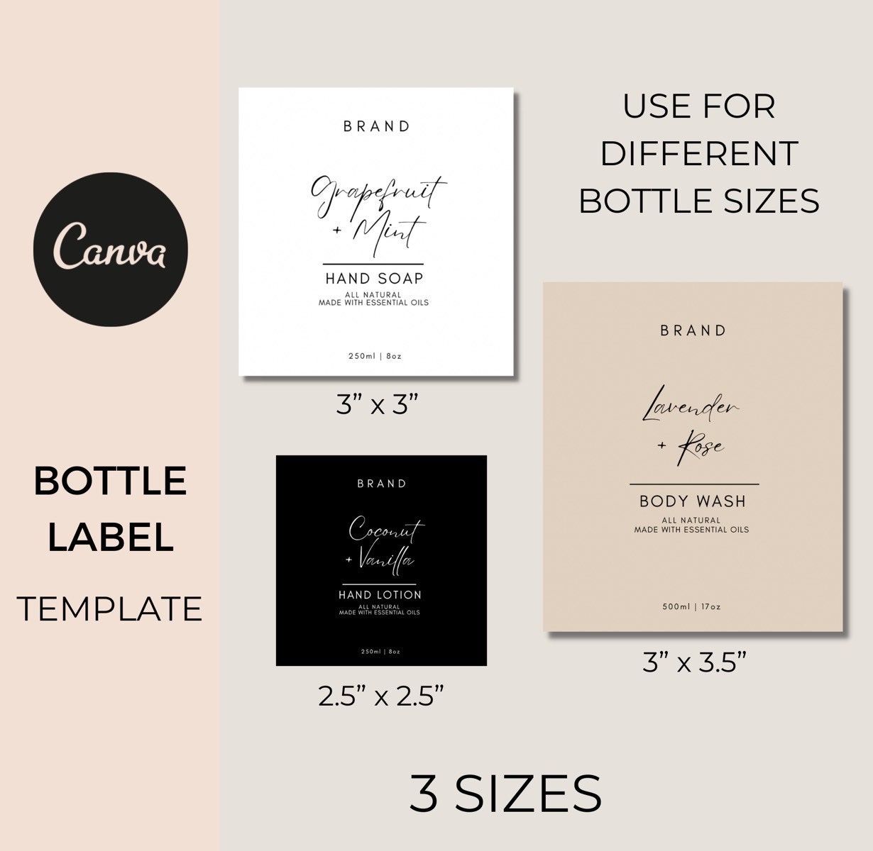 Editable Hand Soap Bottle Labels Template Canva, Hand Wash Body Lotion ...