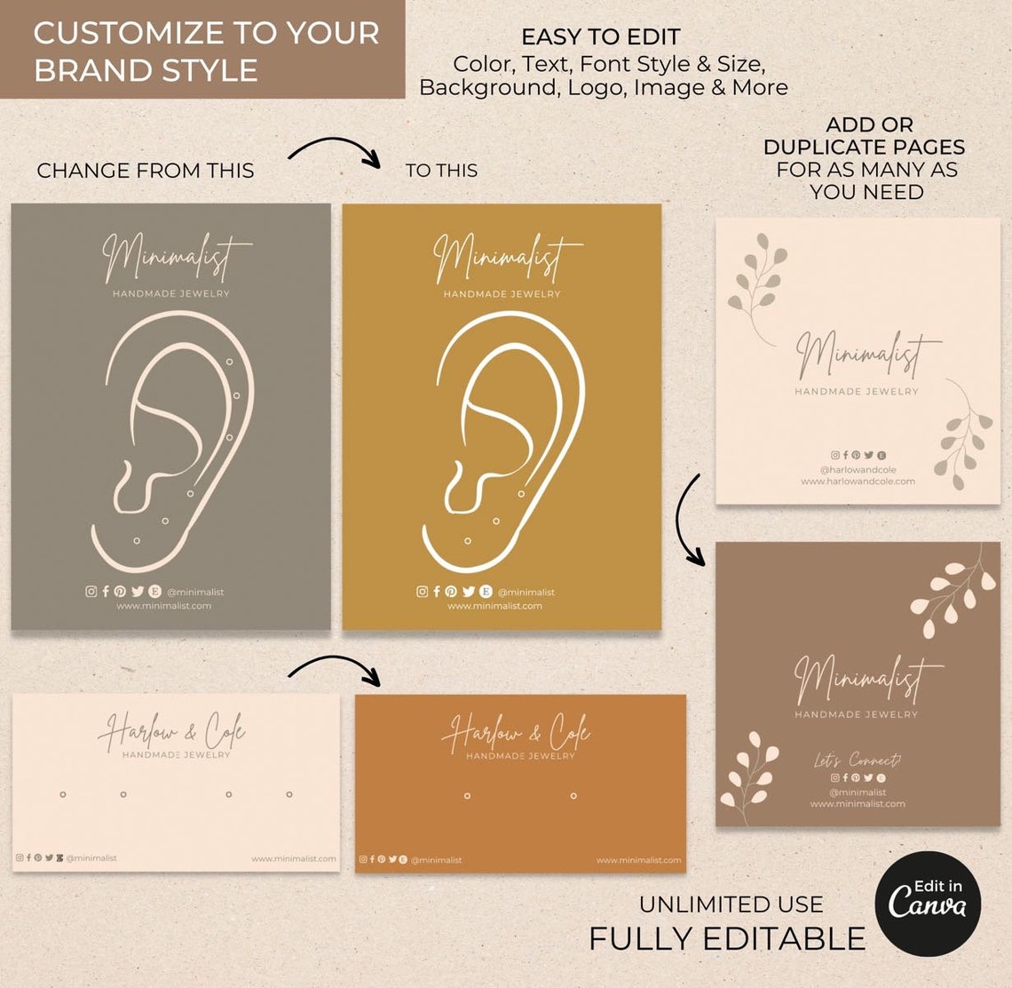 Editable Earrings Display Card Template Canva, Printable Earrings Label ...